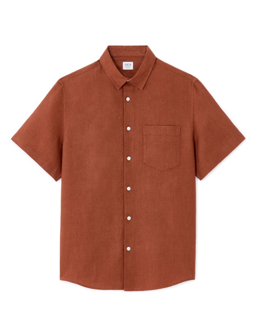 Chemisette regular 100% lin - terracotta | Celio Tunisie