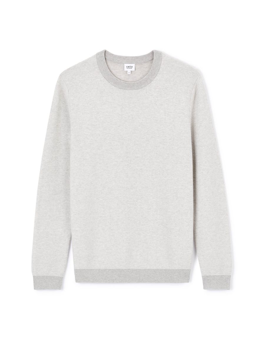 Pull col rond 100% coton - gris chiné | Celio Tunisie