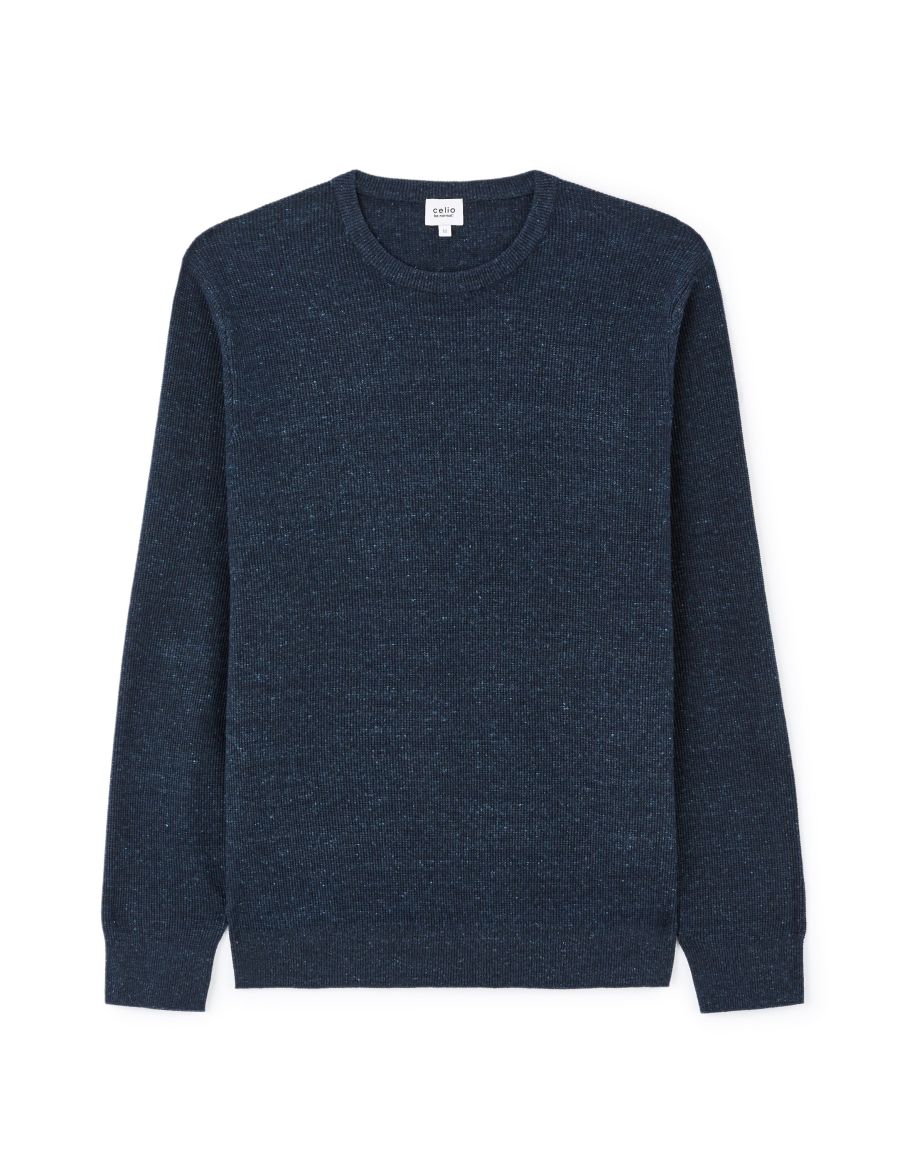 Pull col rond 100% coton mélangé - marine | Celio Tunisie