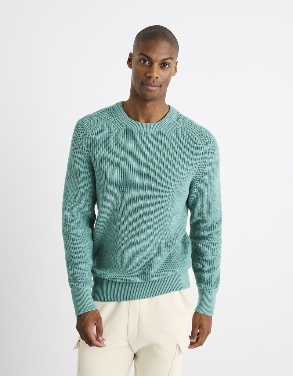 Pull col rond 100% coton - blanc | Celio Tunisie
